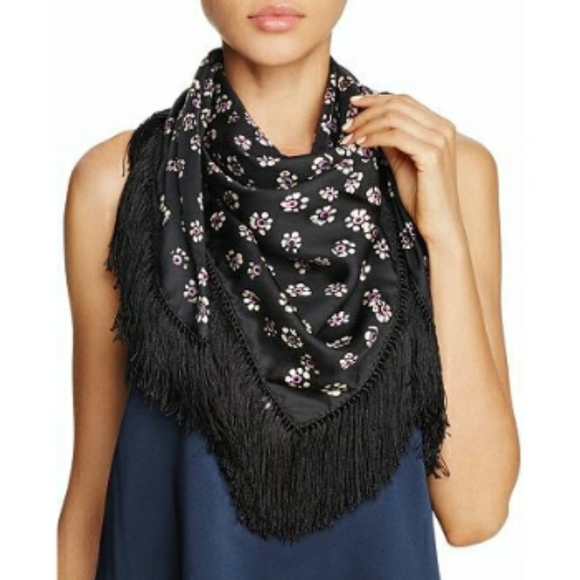Tory Burch | Accessories | New Tory Burch Stamped Floral Fringed Silk ...